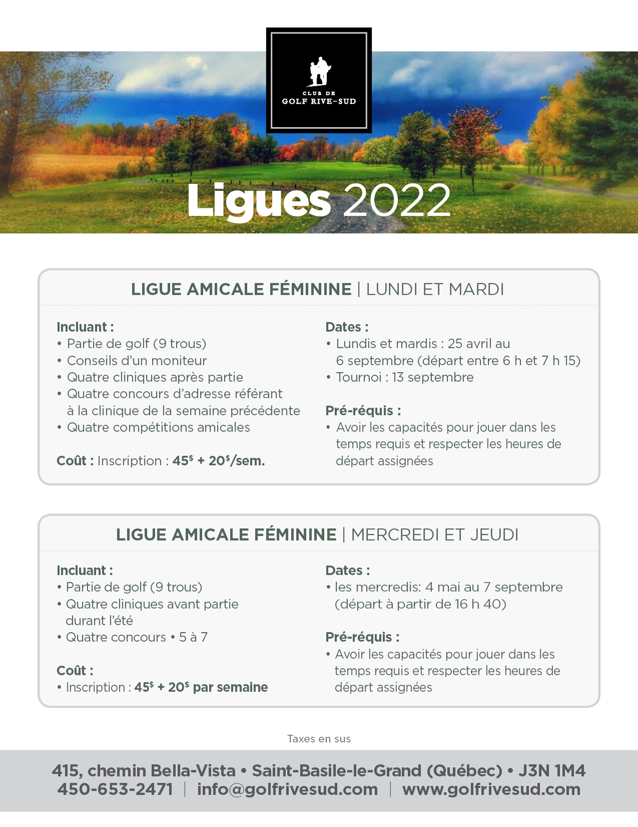 Leagues – Golf Rive Sud